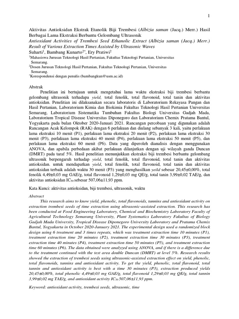 Aktivitas Antioksidan Ekstrak Etanolik Biji Trembesi (Albizia Saman ...