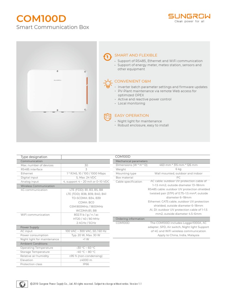 Sungrow - Smart Communication Box (COM100D) - Datasheet - V10 - EN ...