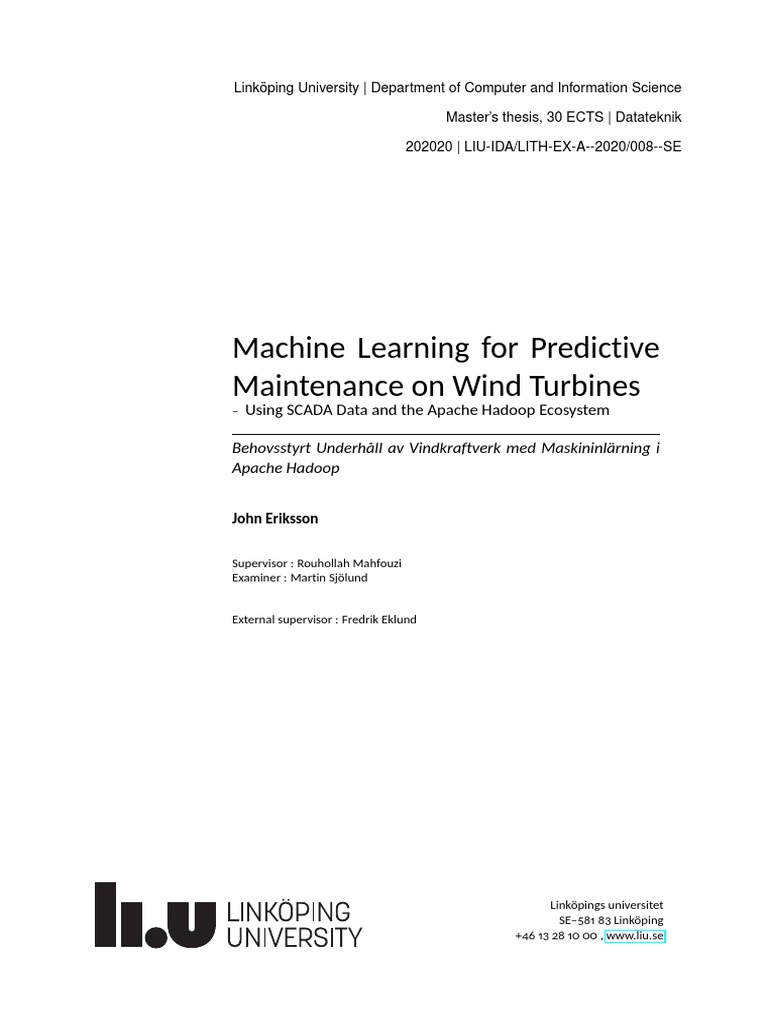 Machine Learning For Predictive Maintainance On Wind Turbines | PDF