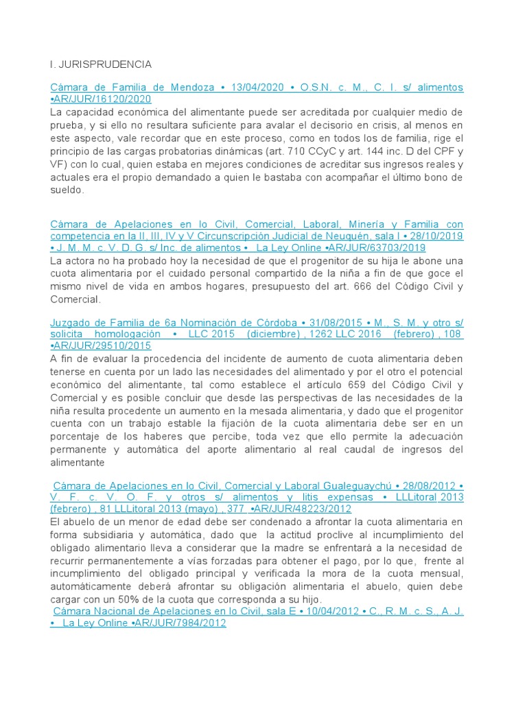 Jurisprudencia Alimentos 2 | PDF | Sentencia (ley) | Justicia