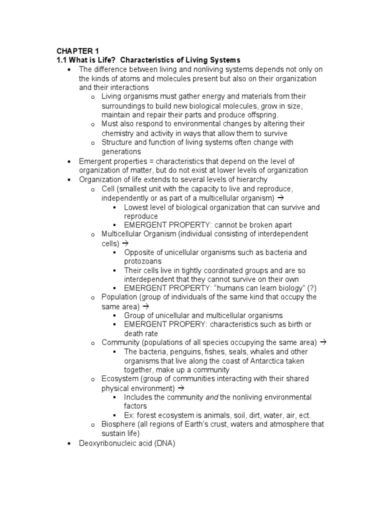 1.1 What Is Life? Characteristics of Living Systems | PDF | Evolution ...