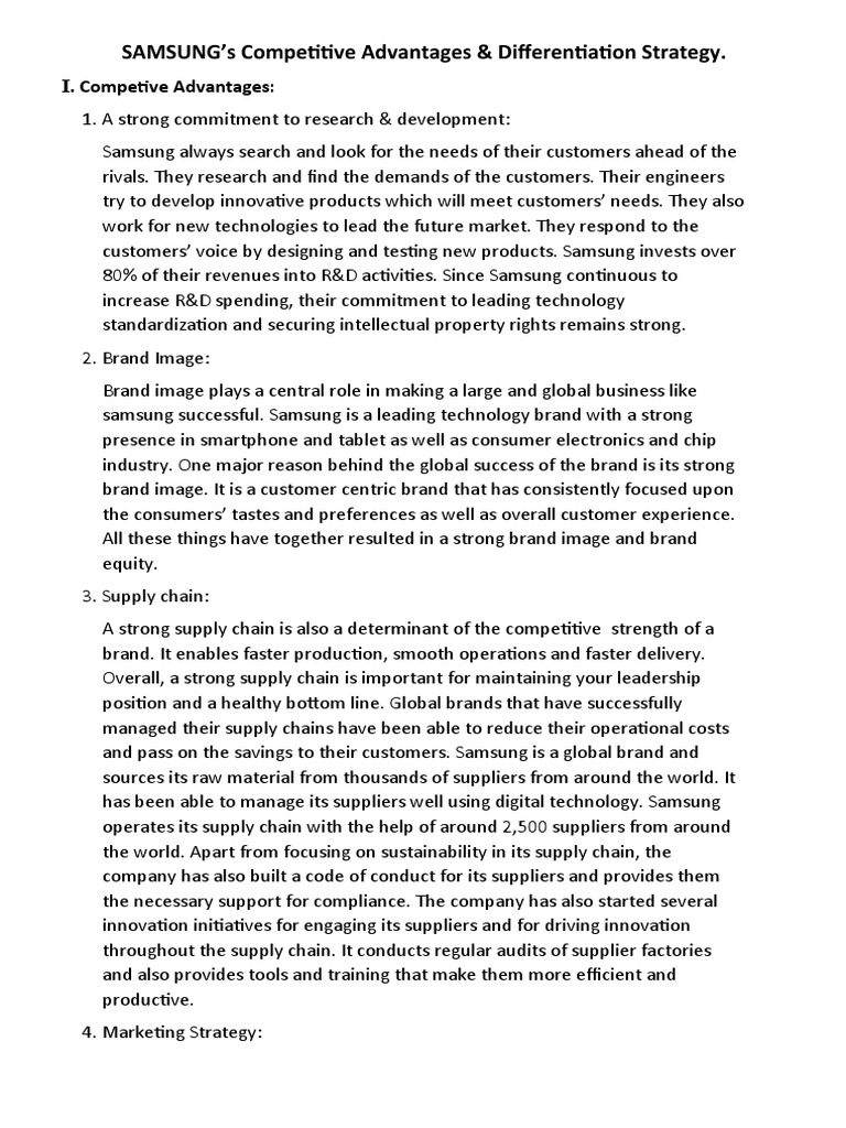 SAMSUNG's Competitive Advantages & Differentiation Strategy | PDF ...