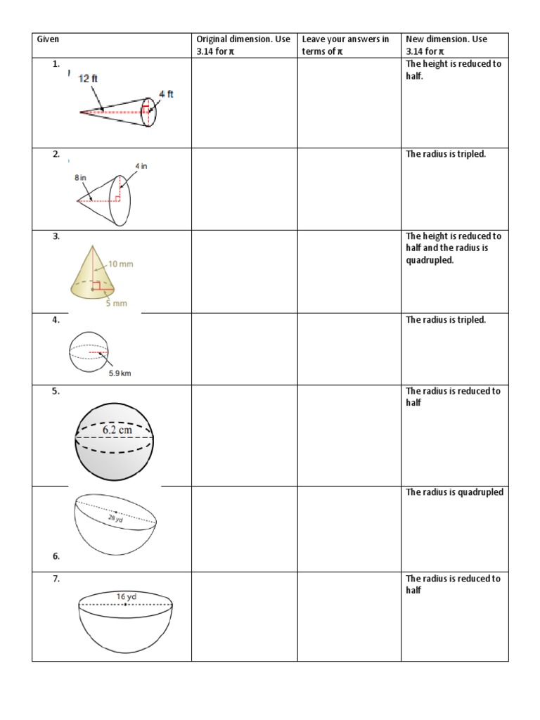 Quiz Volume of Cone and Sphere | PDF