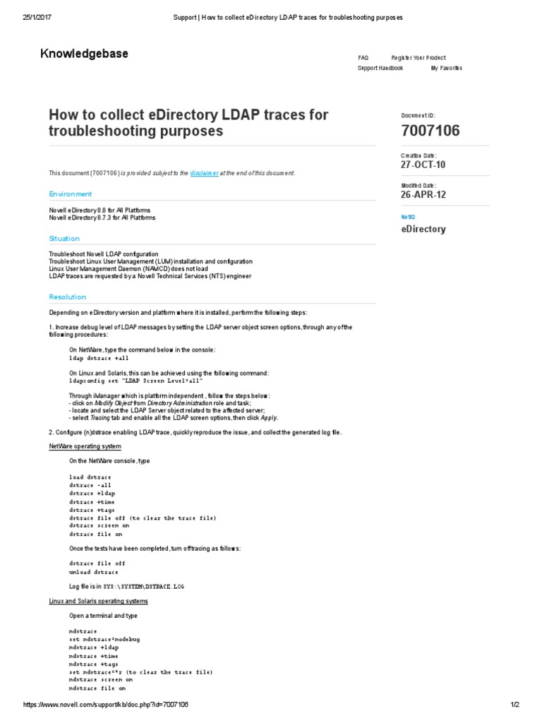 Edirectory - Support - How To Collect Edirectory LDAP Traces For ...
