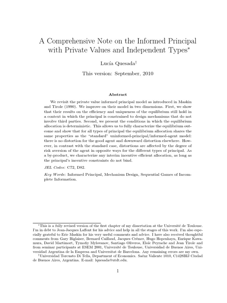 A Comprehensive Note On The Informed Principal With Private Values and ...