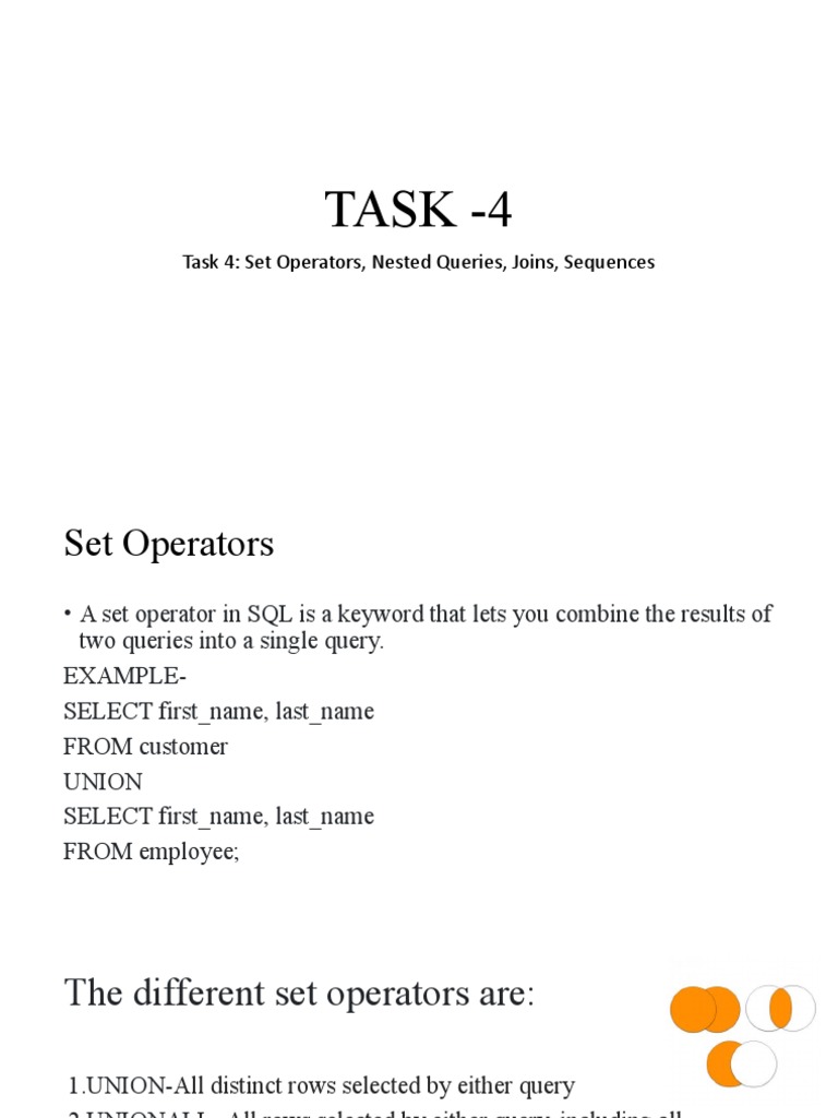 Task - 4: Task 4: Set Operators, Nested Queries, Joins, Sequences | PDF | Computers
