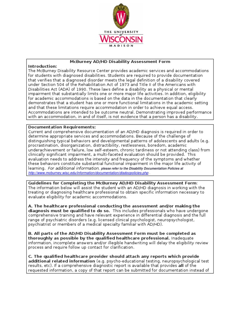 Adhd Disability Assessment Form Letterhead | Download Free PDF ...