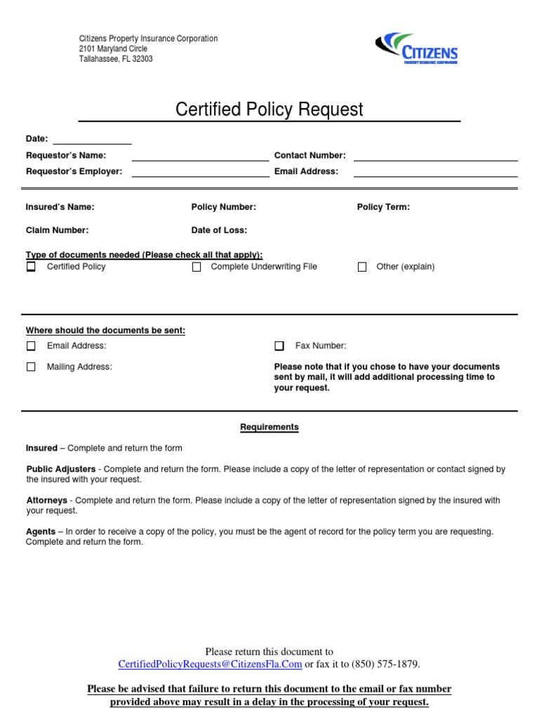 Certified Policy Request Instructions | PDF | Law