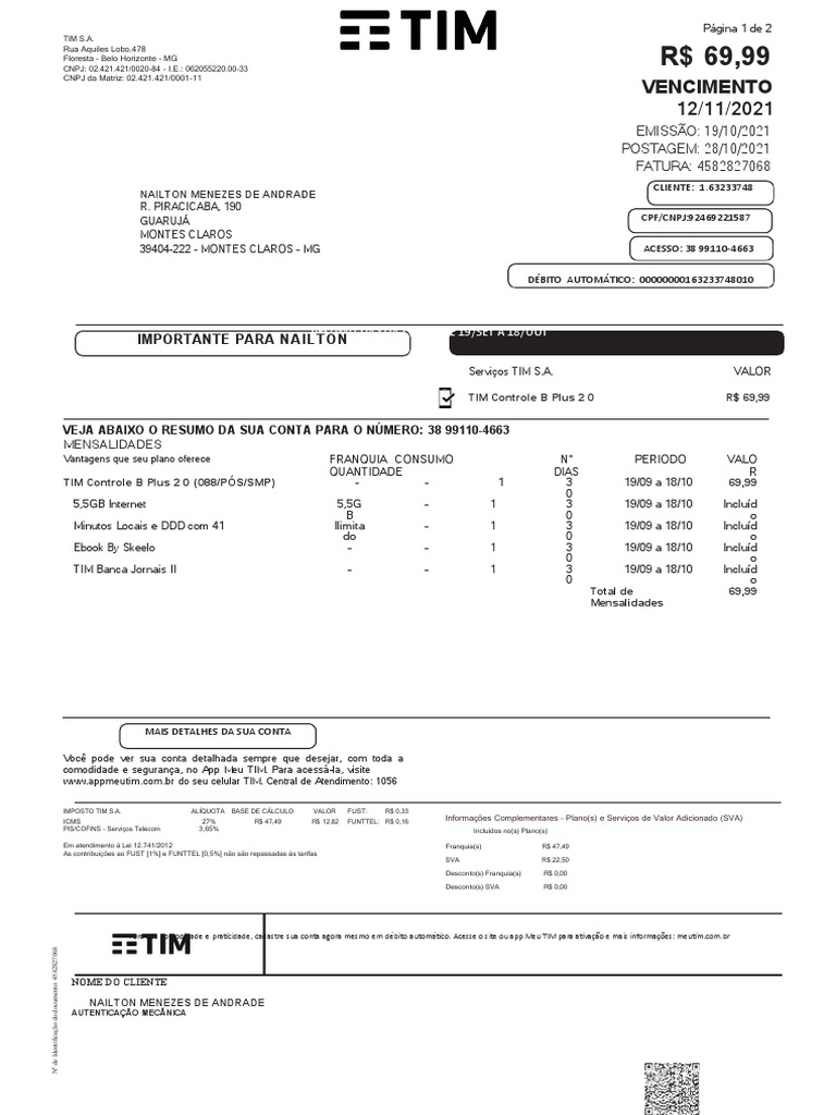 Conta Tim MG | PDF | Empresas | Bancos