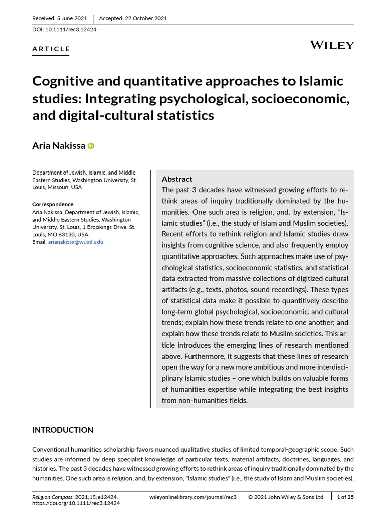 Cognitive and Quantitative Approaches To Islamic Studies: Integrating ...