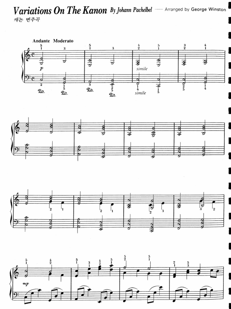 Pachelbel Canon Piano George Winston Sheet Music | PDF | Entertainment ...