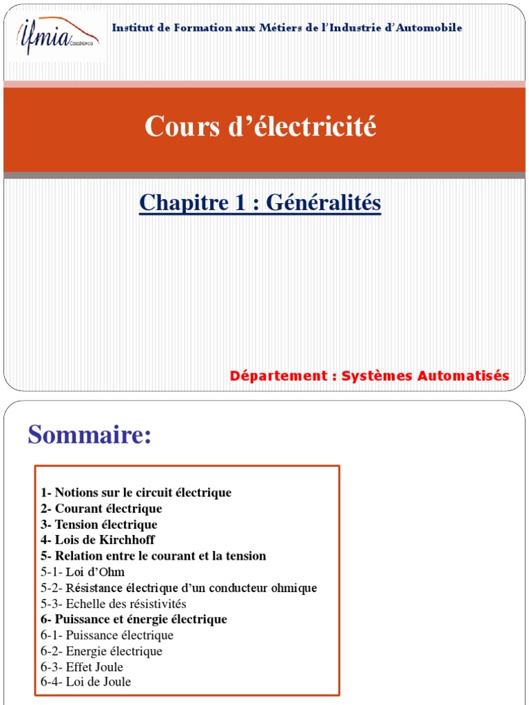 Cours D'électricité 1 | PDF | Courant électrique | Résistance (électricité)