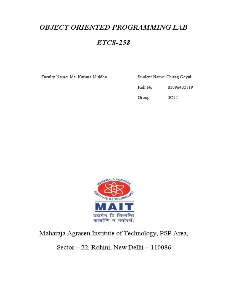 Object Oriented Programming Lab ETCS-258 | PDF | Parameter (Computer Programming) | Software ...