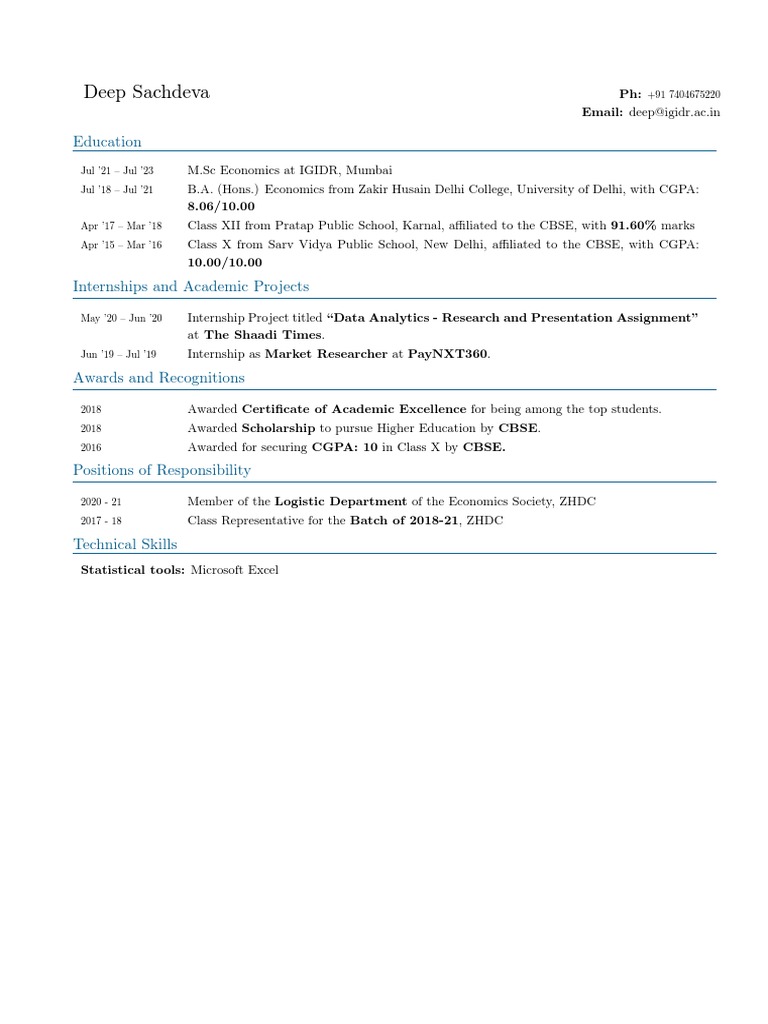 Deep Sachdeva - CV | PDF