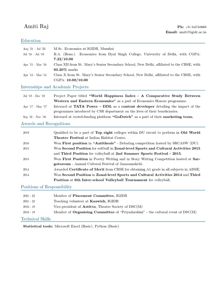 Amiti Raj - CV | PDF | Educational Stages