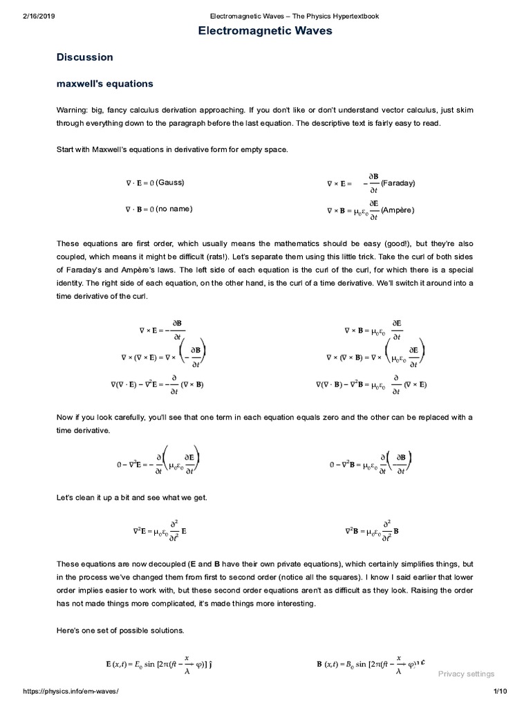 Electromagnetic Waves - The Physics Hypertextbook | PDF | Physics | Waves