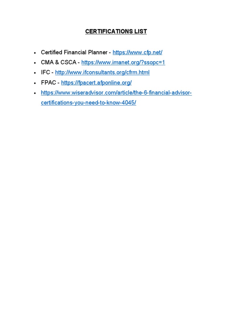 Certifications List | PDF