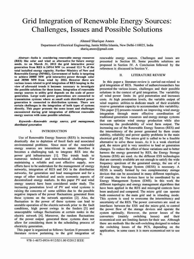Grid Integration of Renewable Energy Sources: Challenges, Issues and ...