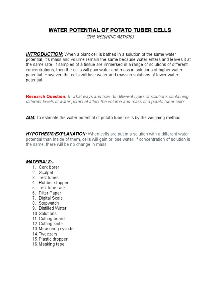 Biology Potato Report | PDF | Osmosis | Chemistry