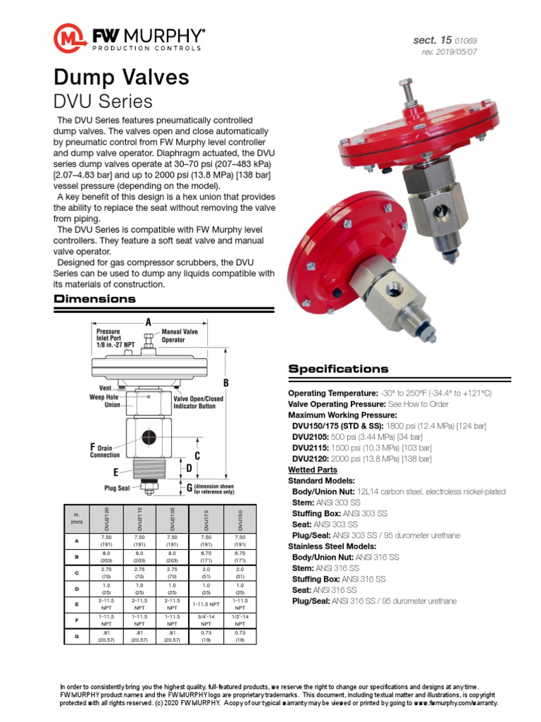 Dump Valves: DVU Series | PDF | Valve | Pascal (Unit)