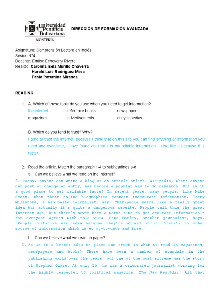 Reading Comprehension Strategies Workshop 2 | PDF | Wikipedia | Blog