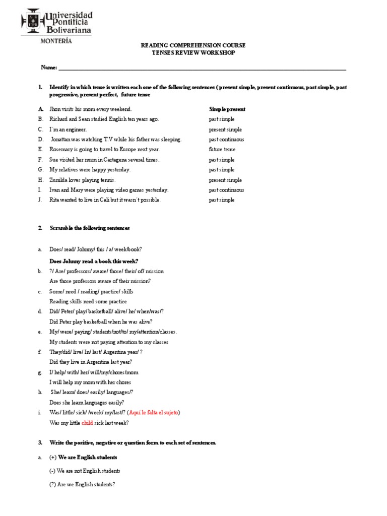 Tenses Review Workshop-1 | PDF | Cognitive Science | Linguistics