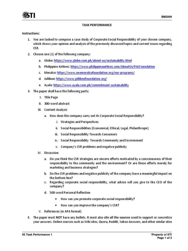 Task Performance Instructions:: Property of STI | PDF | Corporate ...