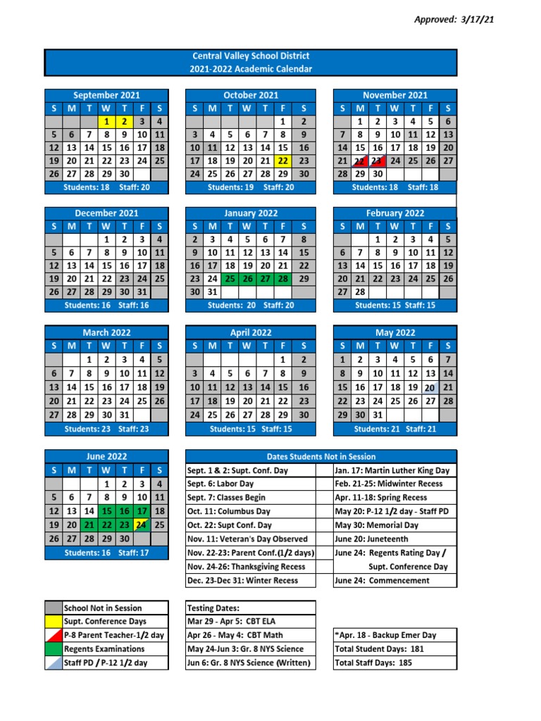 2122 Central Valley Calendar REVISED 210317 | PDF