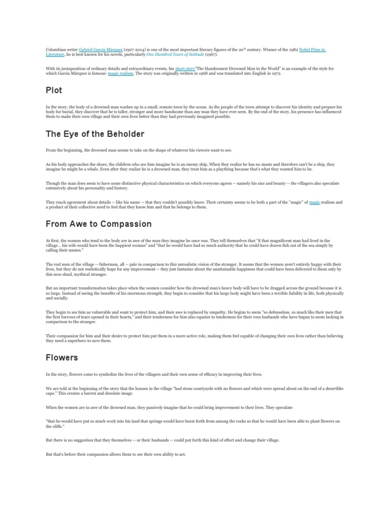 The Handsomest Drowned Man in The World | PDF | Gabriel García Márquez