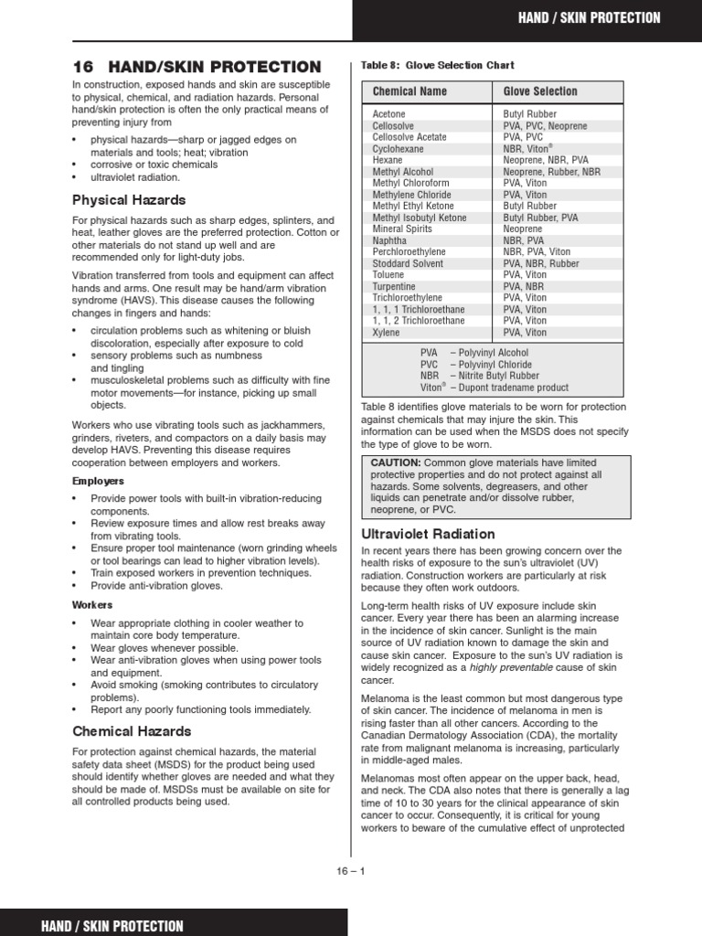 16 Hand/Skin Protection: Physical Hazards | PDF | Sunscreen | Skin Cancer
