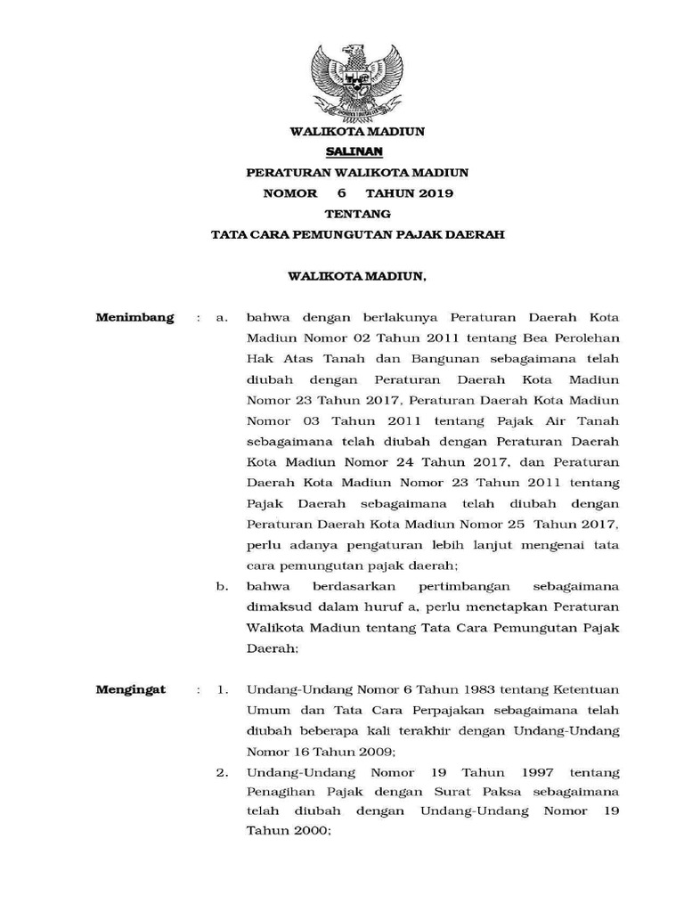Perwal 5 Tata Cara Pemungutan Pajak Daerah | PDF Perwal 5 Tata Cara Pemungutan Pajak Daerah | PDF