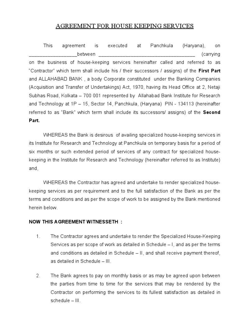 Housekeeping Agrrement Formate 2 | PDF | Housekeeping | Guarantee