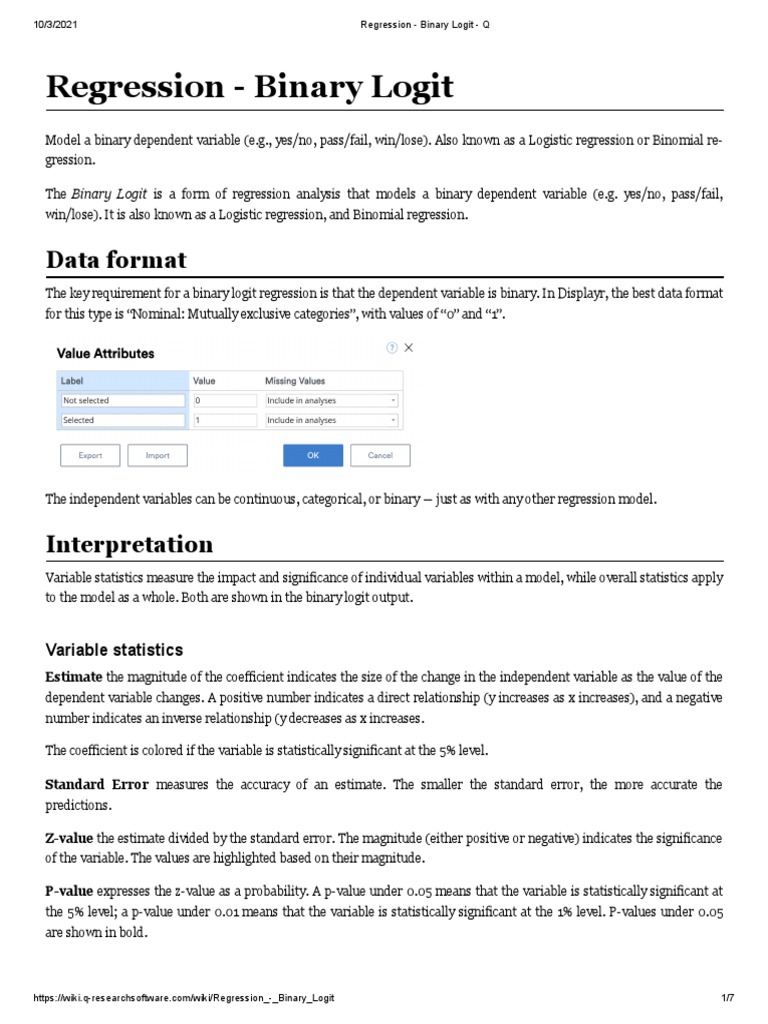 Regression - Binary Logit - Q | PDF | Regression Analysis | Logistic ...