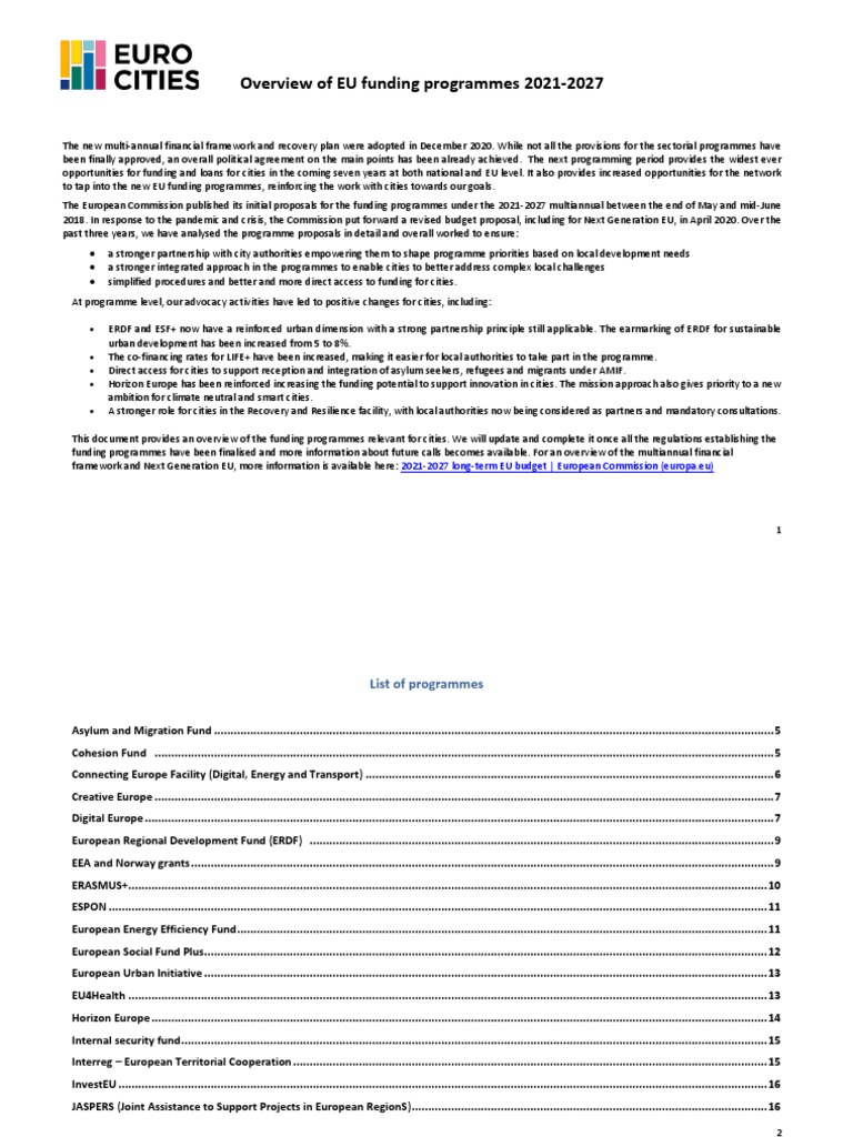 EU Funding Overview 2021-2027 | PDF | European Union | Structural Funds ...