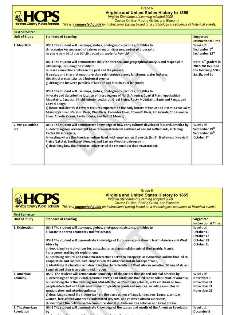 Draft US1 SOL Pacing Guide | PDF | American Revolution | The United States
