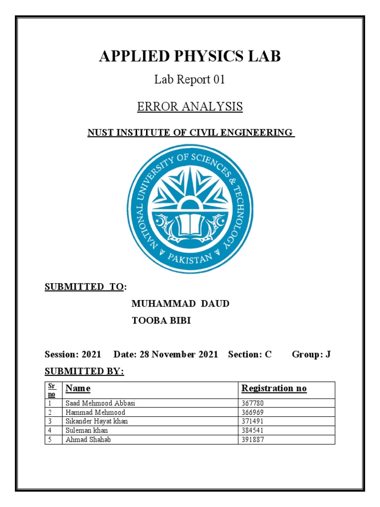 Applied Physics Lab: Lab Report 01 Error Analysis | PDF | Standard Error | Observational Error
