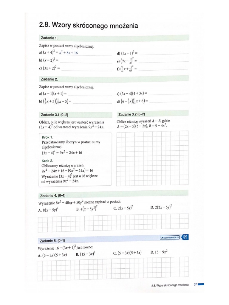 2.8. Wzory Skróconego Mnozenia | PDF