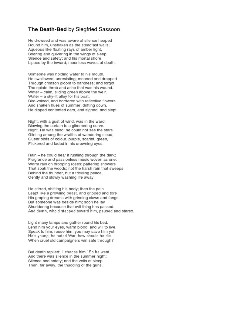 The Death-Bed by Siegfried Sassoon | PDF | Poetry | Dream