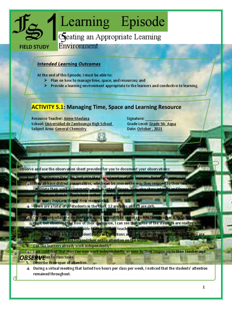 Learning Episode 5: Creating An Appropriate Learning Environment | PDF ...