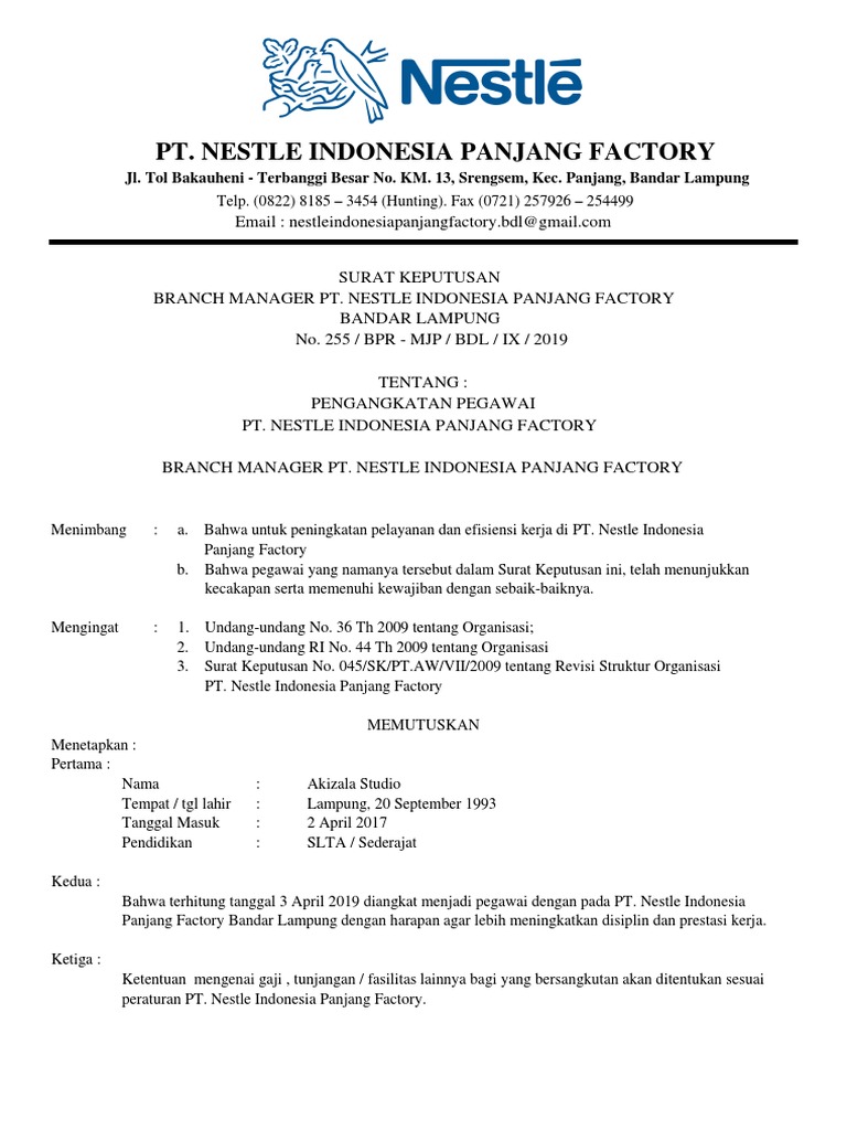 Contoh SK Kerja | PDF