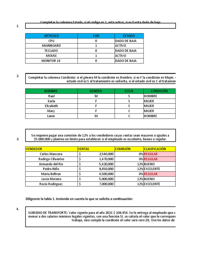 Tablas con funciones SI, formato condicional y análisis de datos | PDF