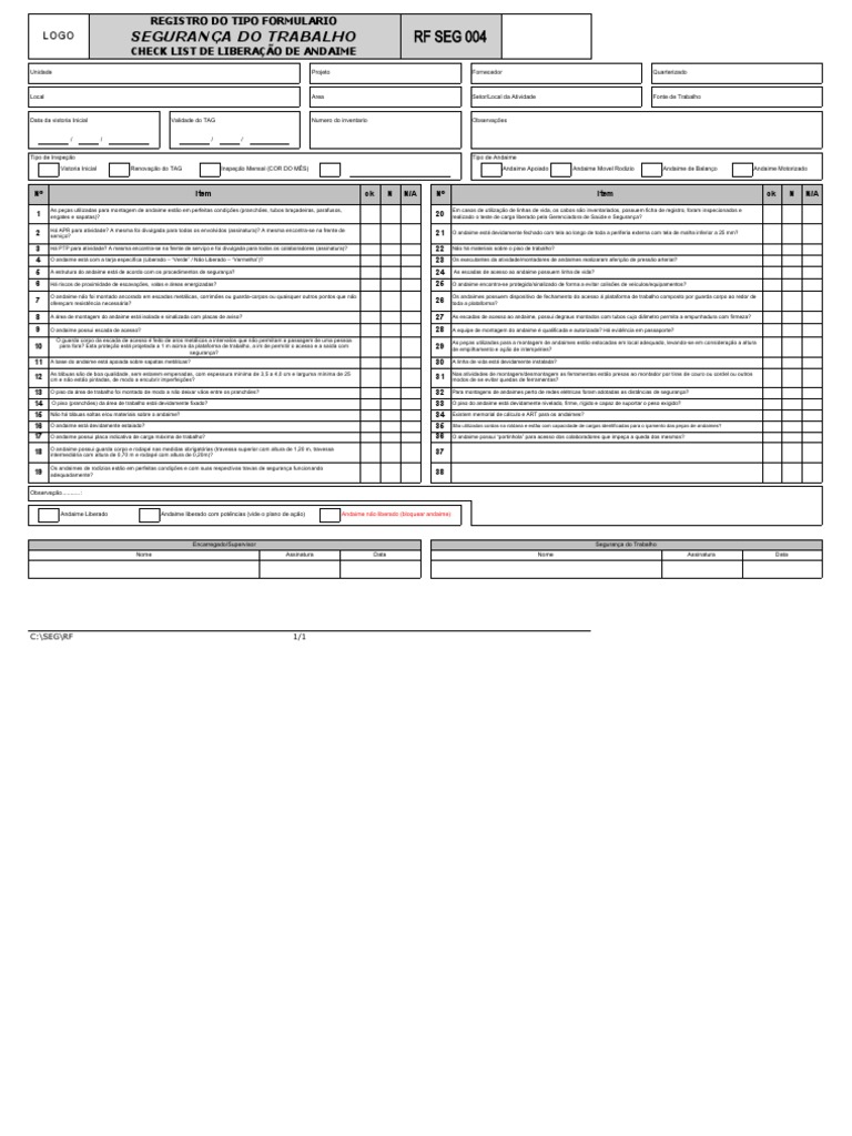 Check List Andaime | PDF