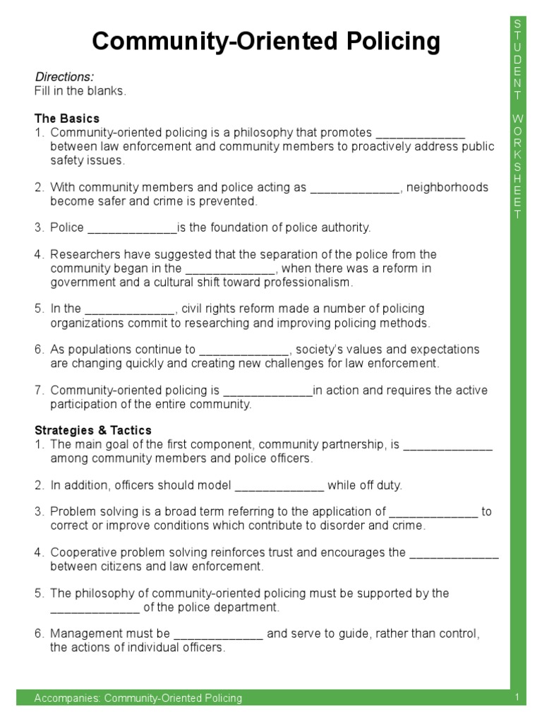Worksheet - Community Oriented Policing - Fillable | PDF | Community ...