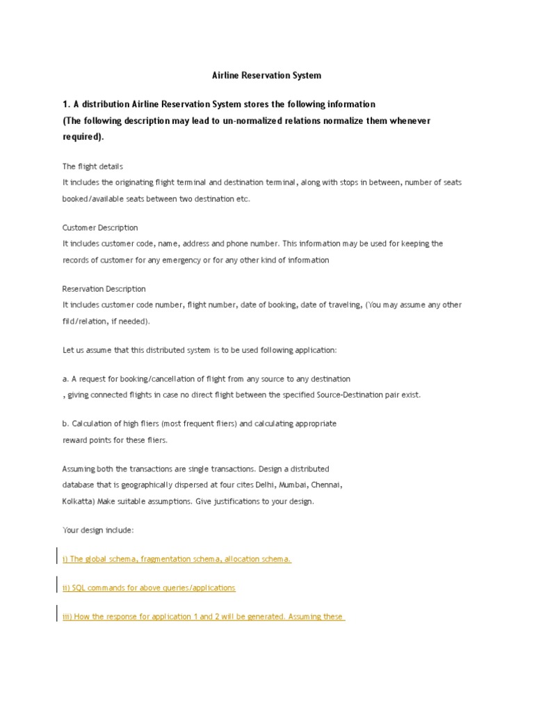 Airline Reservation System Design Guide | PDF | Databases | Relational ...
