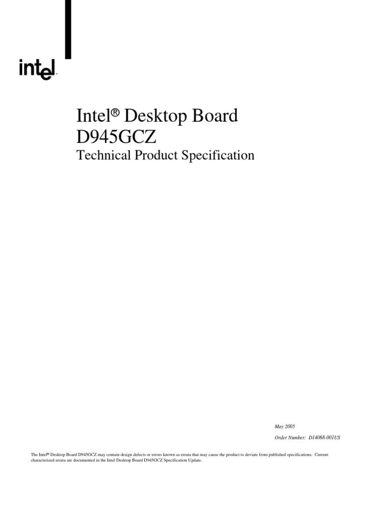 Intel Desktop Board D945GCZ: Technical Product Specification | PDF | Bios | Usb
