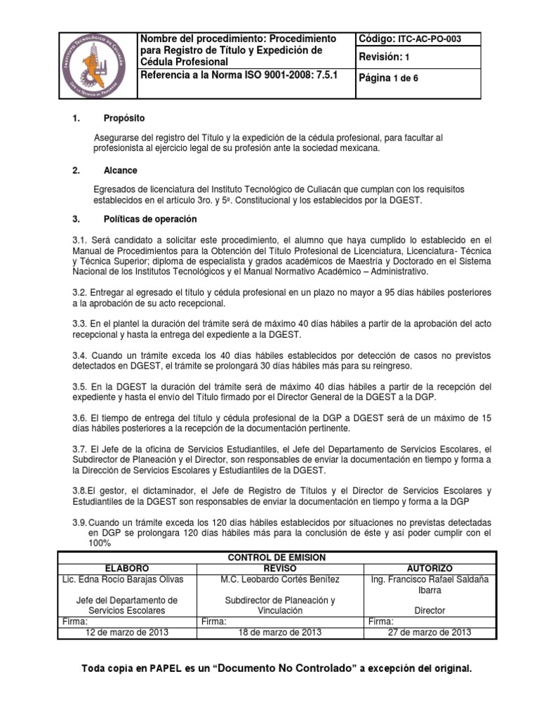 Procedimiento para Registro de Titulo y Expedicion de Cedula ... Procedimiento para Registro de Titulo y Expedicion de Cedula ...