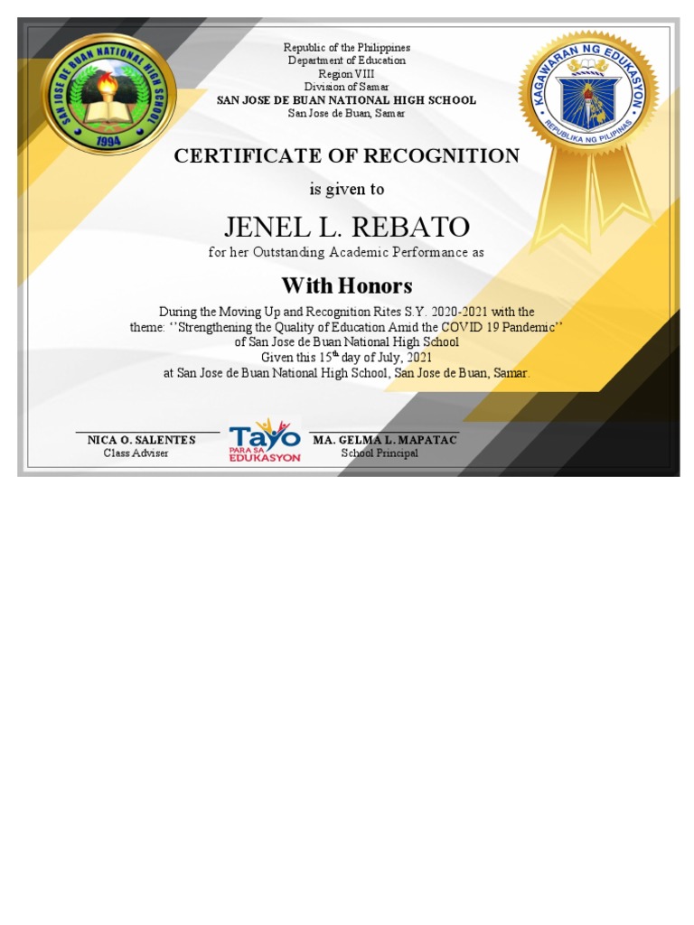 Certificate of Recognition Rites | PDF