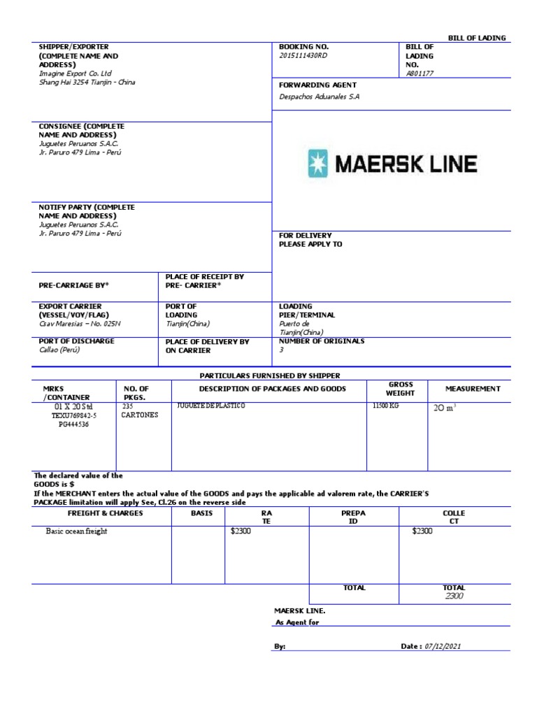 Sesión 27 Formato BL-comercio Exterior | PDF | Cargo | Service Industries