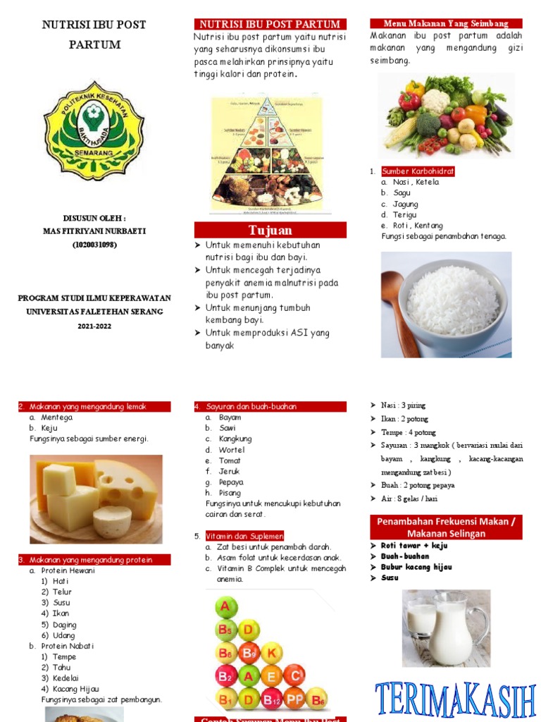 Leaflet Nutrisi Ibu Post Partum | PDF | Memasak, Makanan, & Anggur