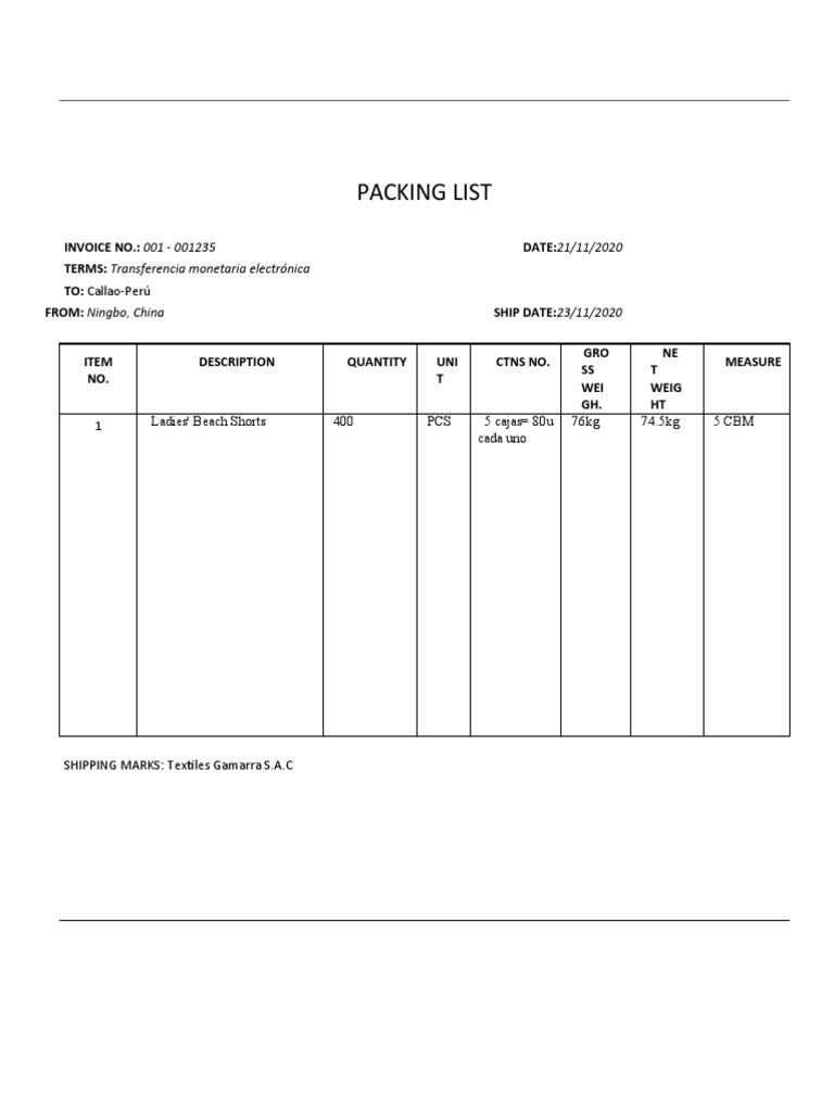 Sesión 30 Formato Packing List | PDF